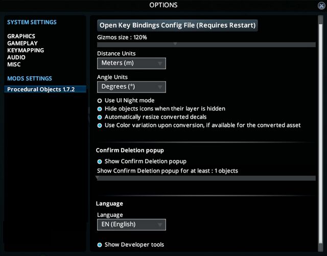 Settings panel - Procedural Objects
