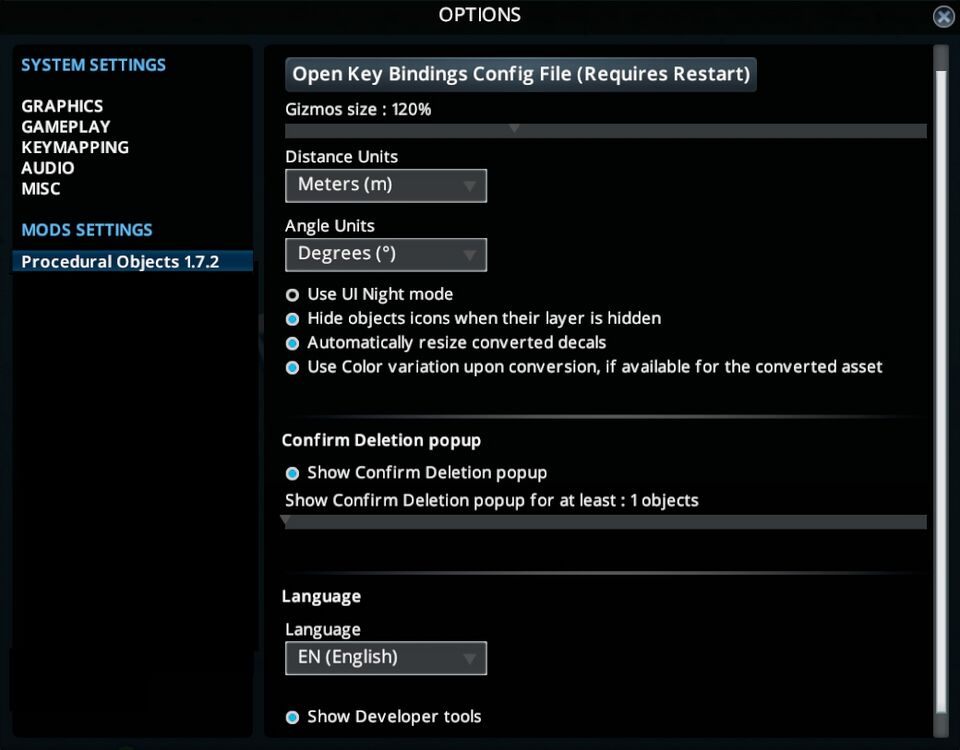 Settings panel/ja - Procedural Objects